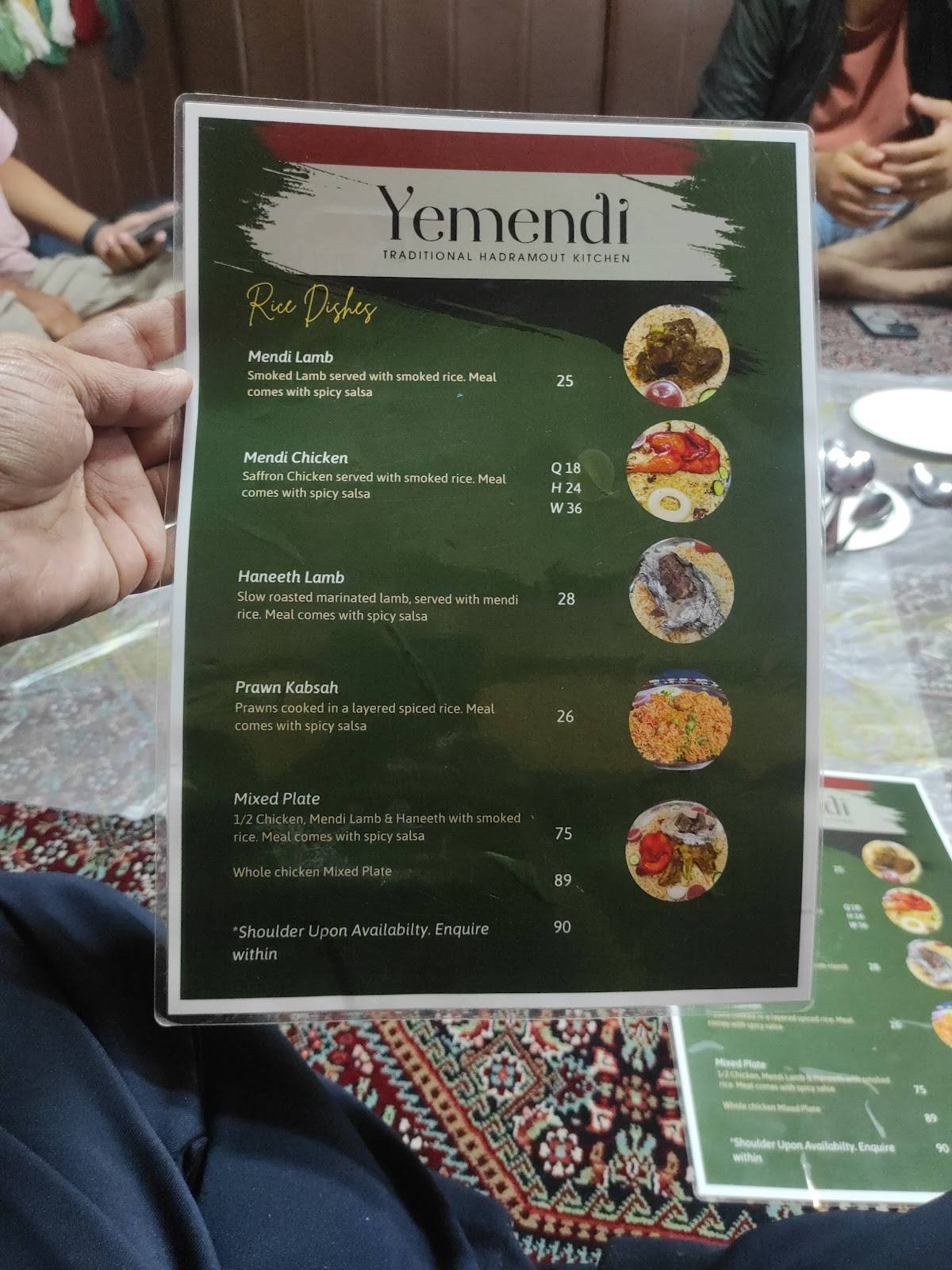 Menu at Yemendi Restaurant, Beverly Hills