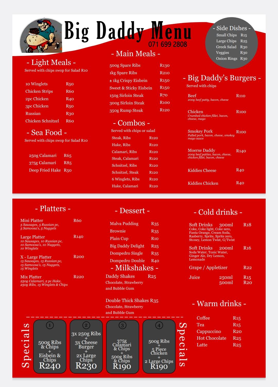 Menu at Big Daddy's Restaurant Mosselbay, Mossel Bay