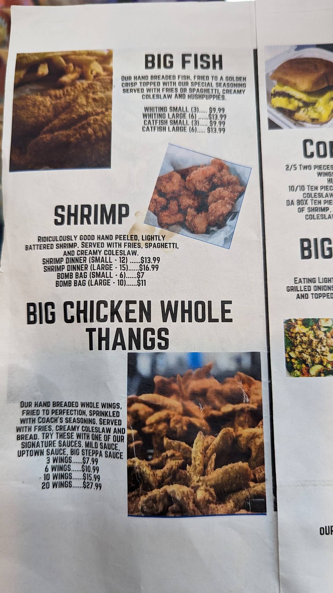 Menu at Big Fish and Chicken restaurant, Marietta