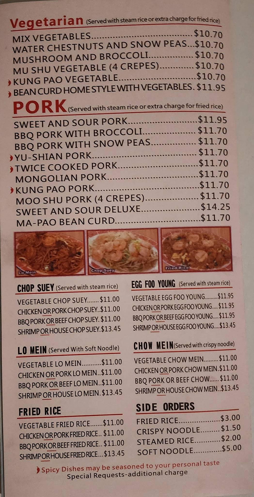 Menu at Big Heng restaurant, Peoria