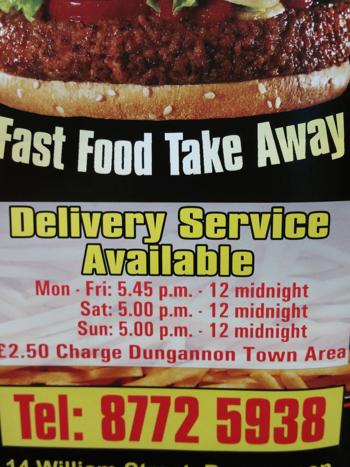 Menu at Big Mac's fast food, Dungannon