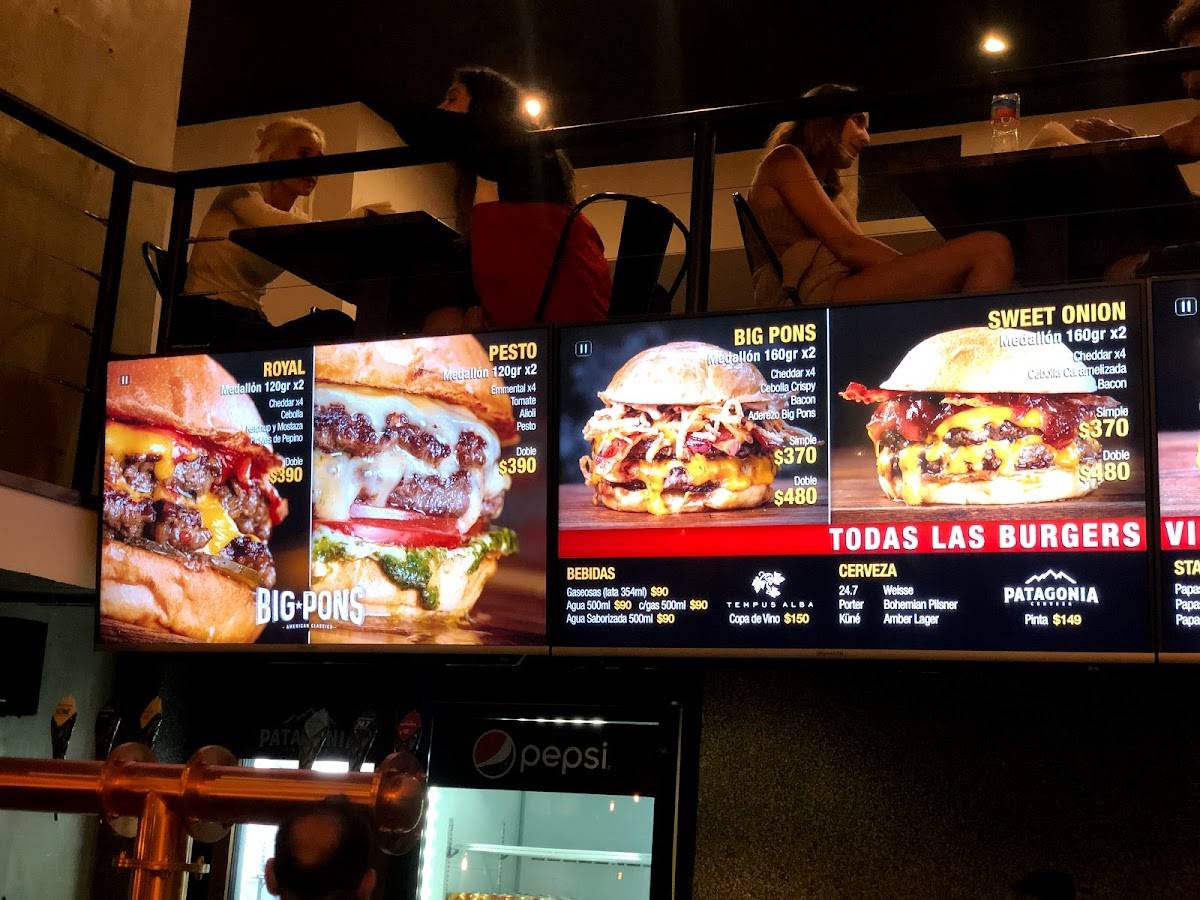 Carta del restaurante Big Pons, Dique Luján