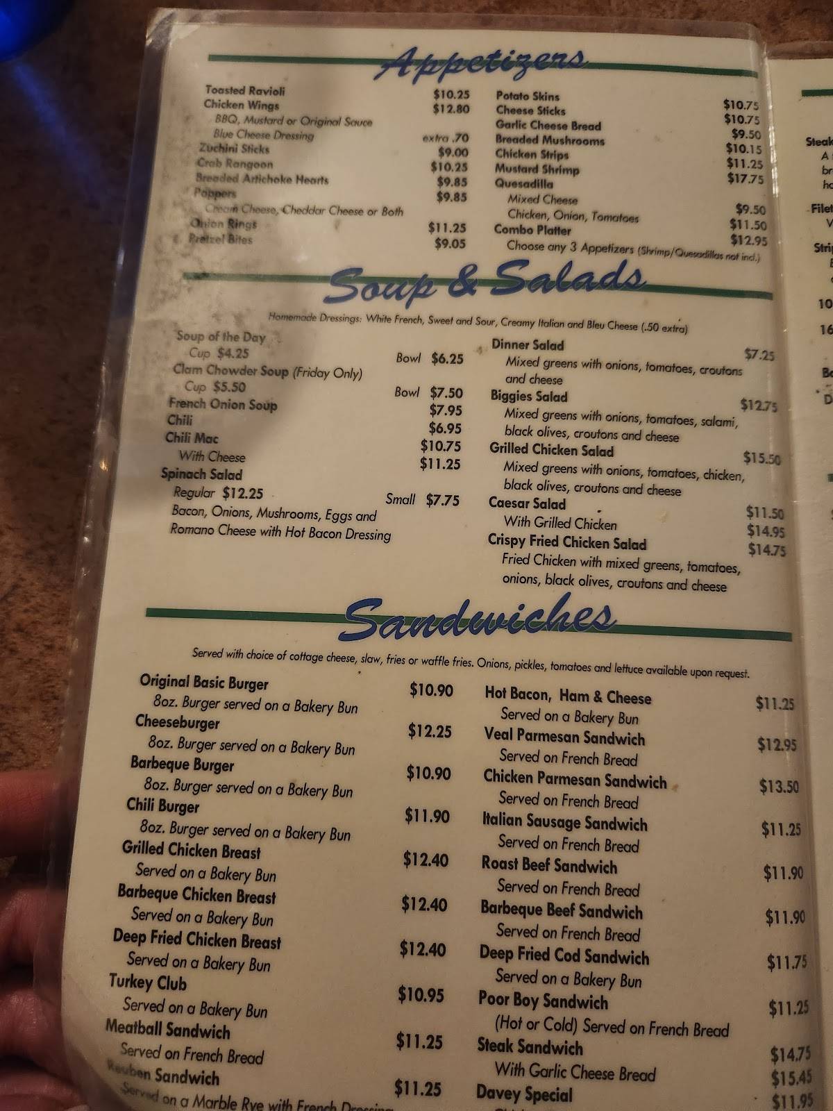 Menu at Biggie's Restaurant, St. Louis