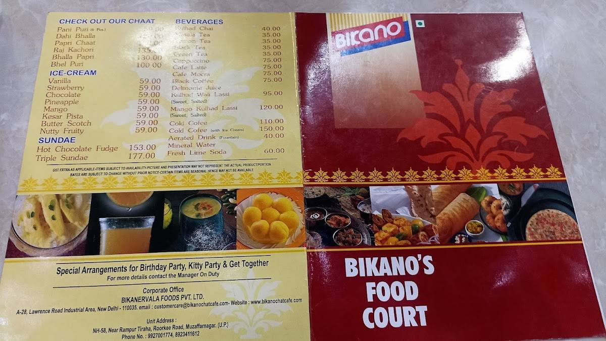 Menu at Bikano Food Court, Muzaffarnagar, Near