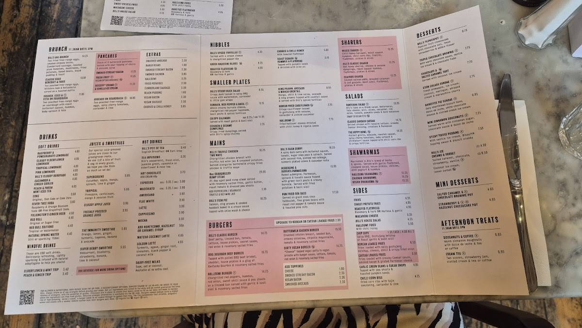 Menu at Bill's Reading Restaurant, Reading
