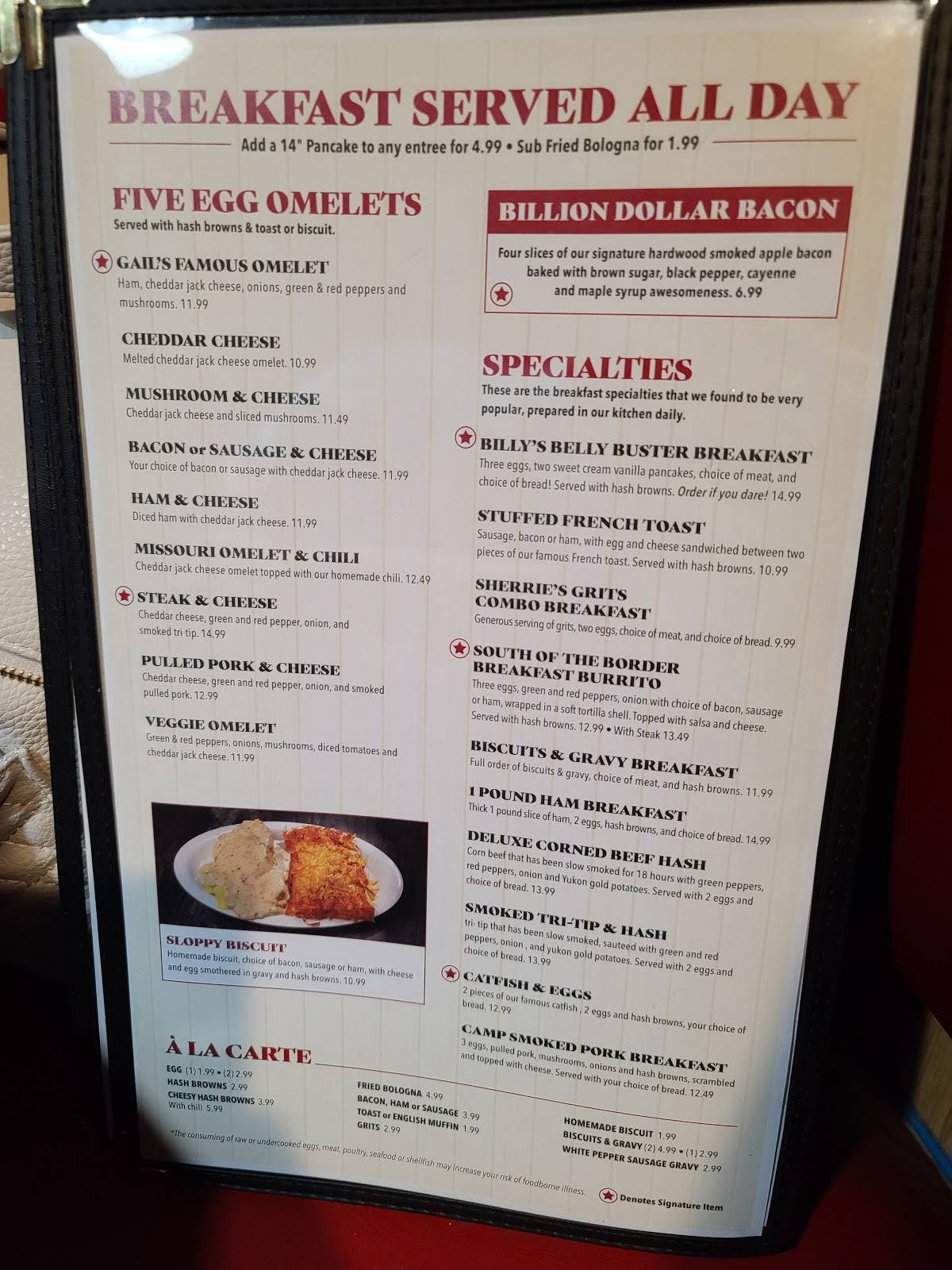 Menu at Billy Gail's - Ozark, MO restaurant, Ozark