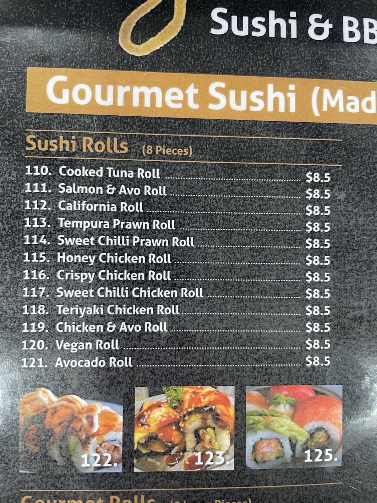 Menu at Bing’s Nomiya restaurant, Mackay