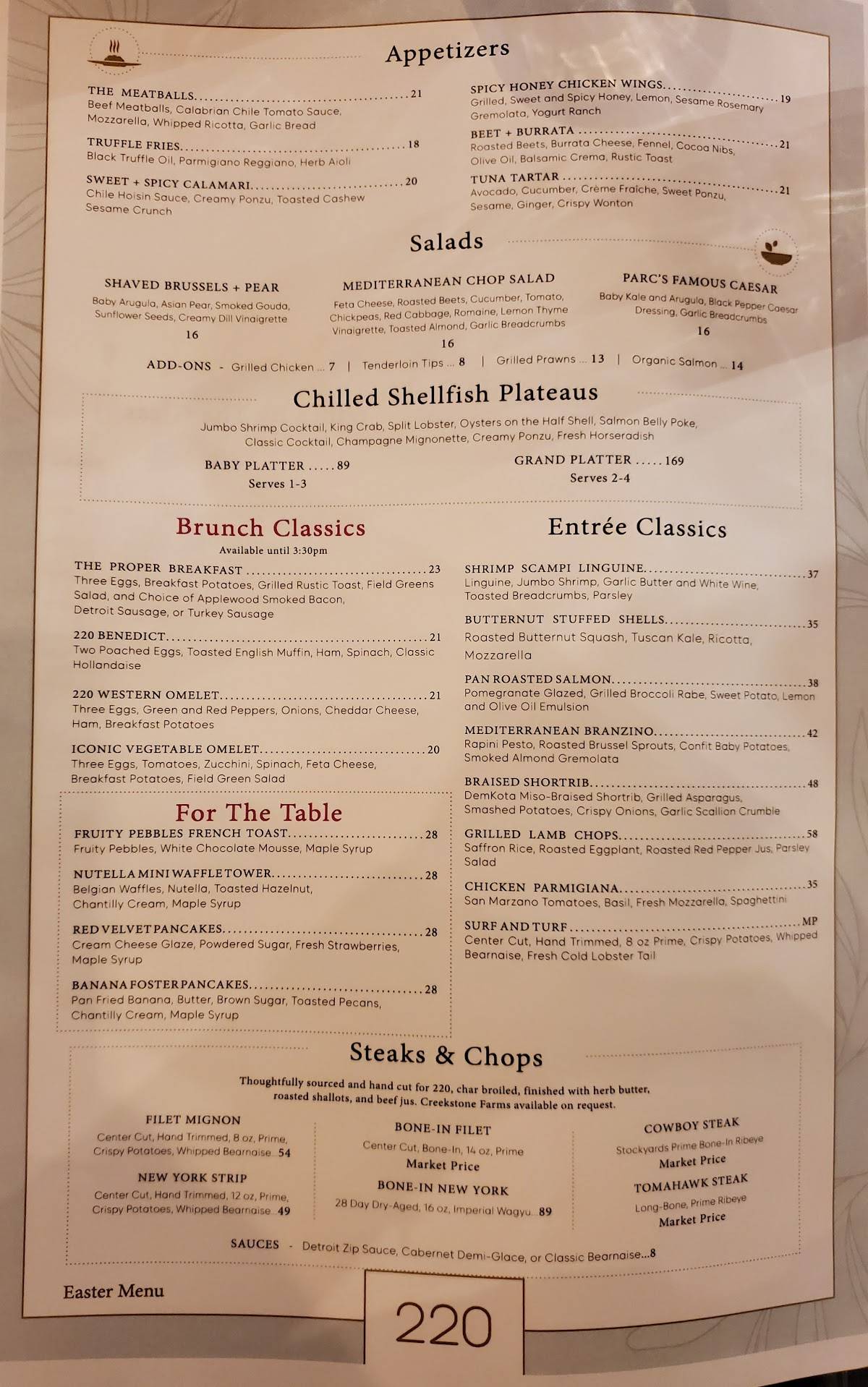 Menu at 220 Merrill restaurant, Birmingham