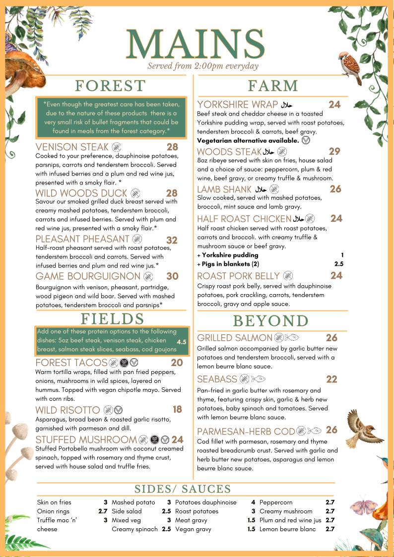Menu at At The Woods restaurant, Birmingham