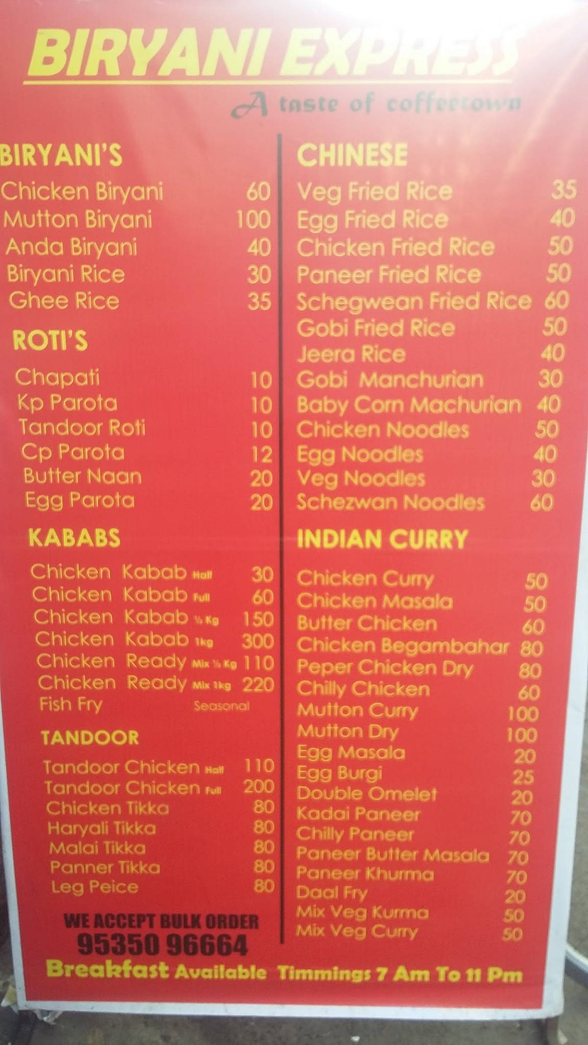 Menu at Biryani Express, Bengaluru, 430 Lakshmi Behind L&T Apartment
