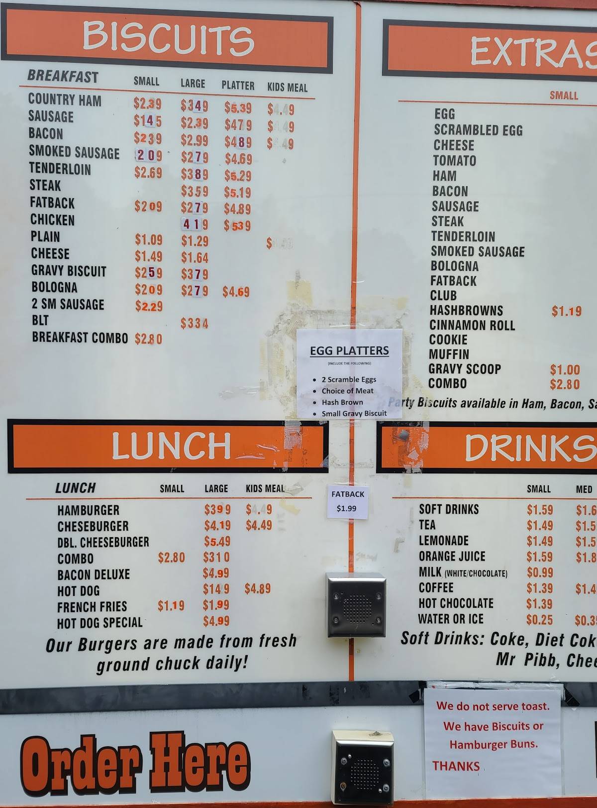 Menu at Biscuit Company restaurant, Ramseur