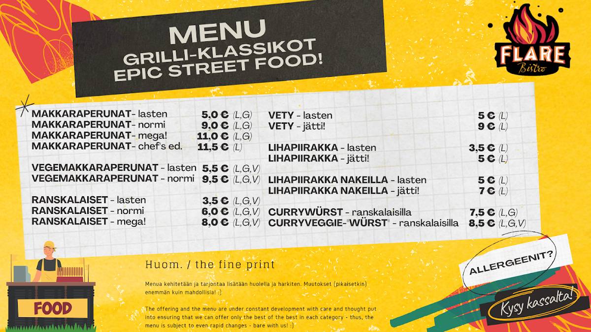Menu at Bistro Flare fast food, Finland