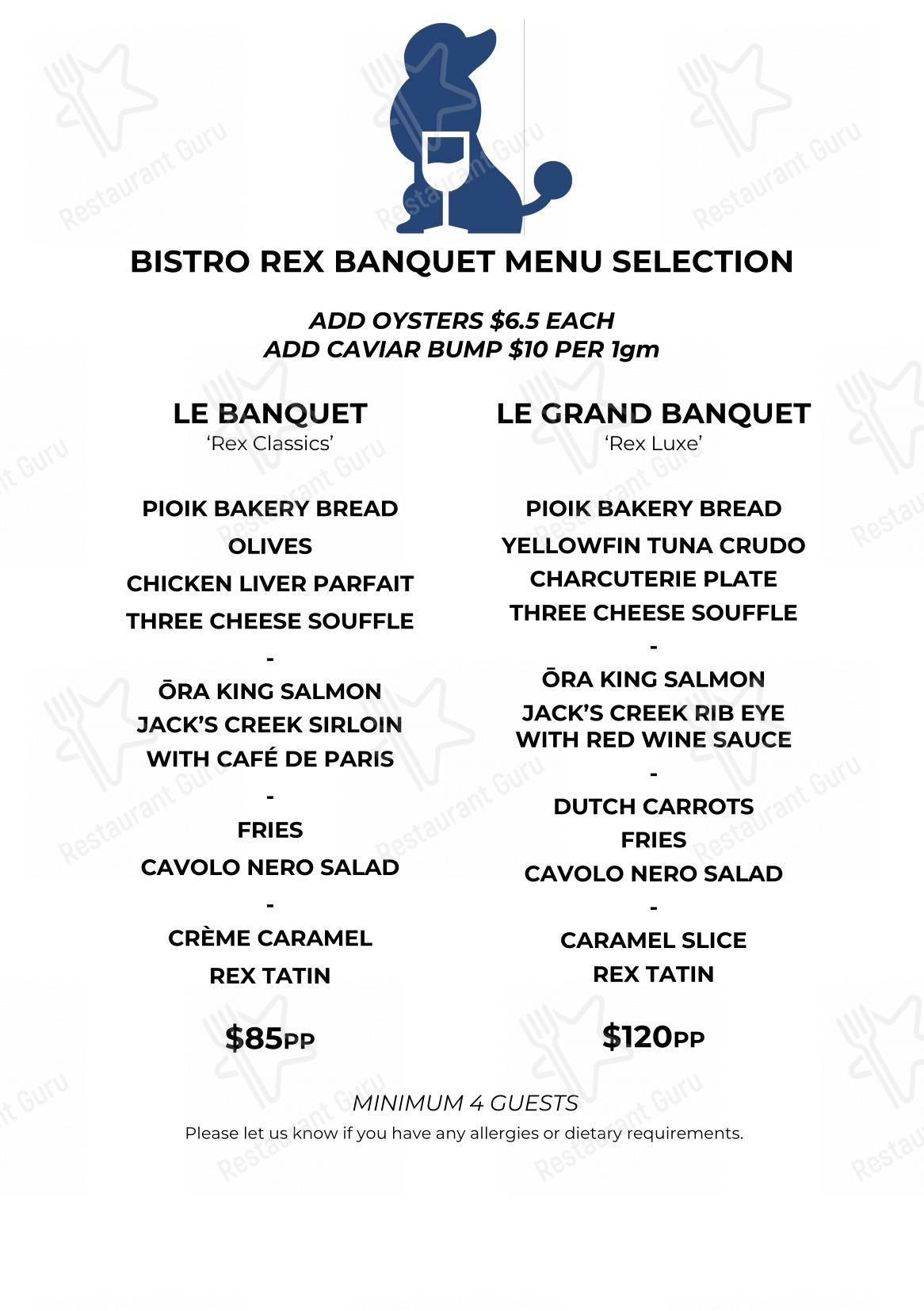 Menu at Bistro Rex Restaurant, Potts Point