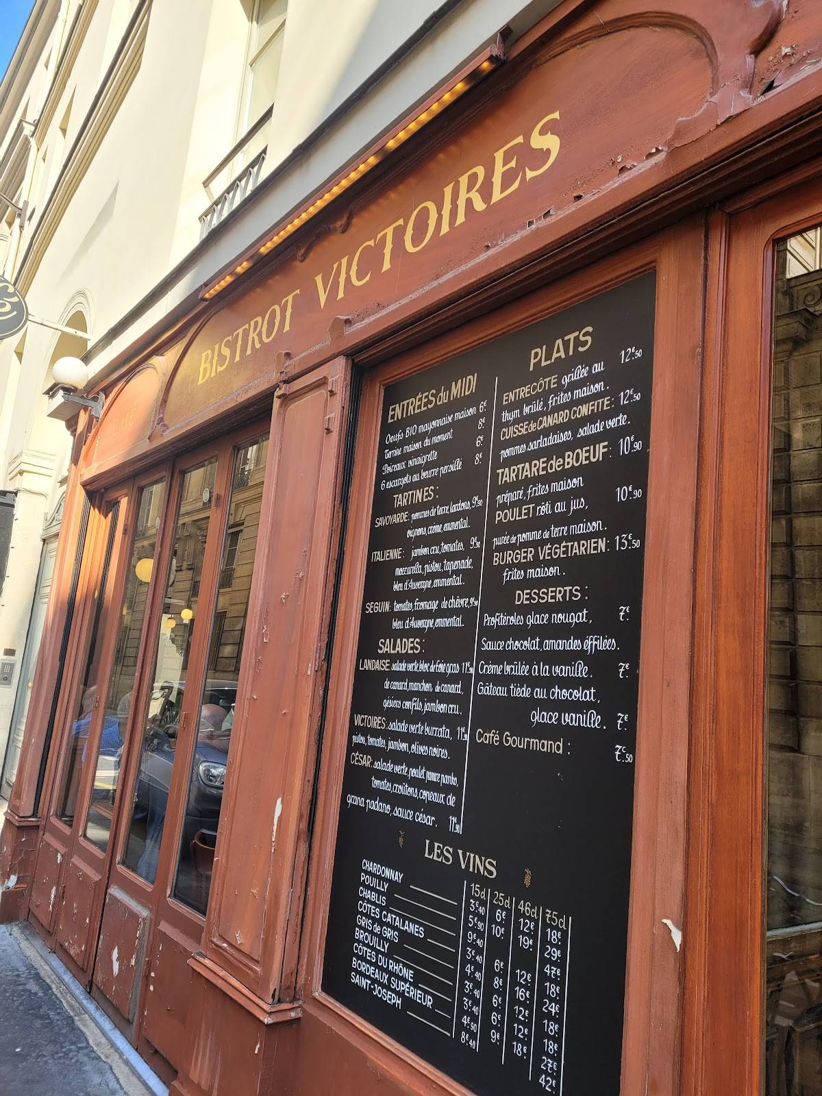 Menu at Bistrot Victoires restaurant, Paris, 6 Rue de la Vrillière