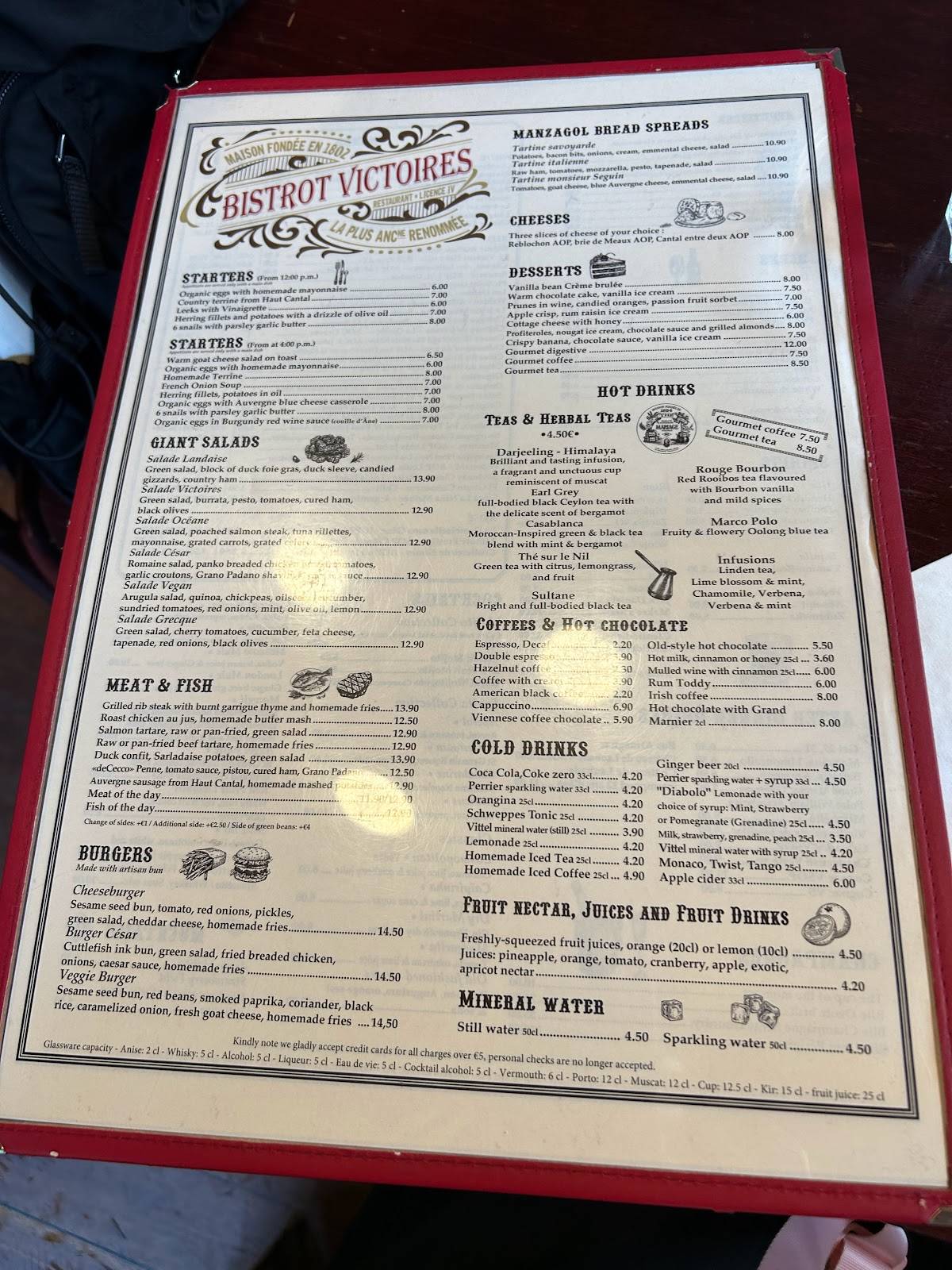 Menu at Bistrot Victoires restaurant, Paris, 6 Rue de la Vrillière