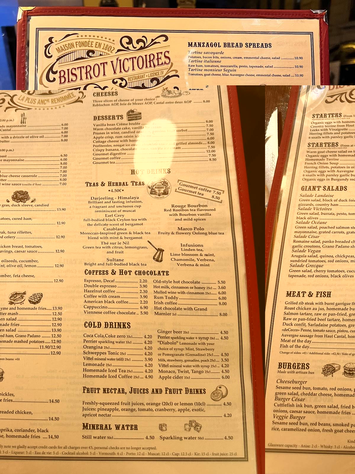 Menu at Bistrot Victoires restaurant, Paris, 6 Rue de la Vrillière