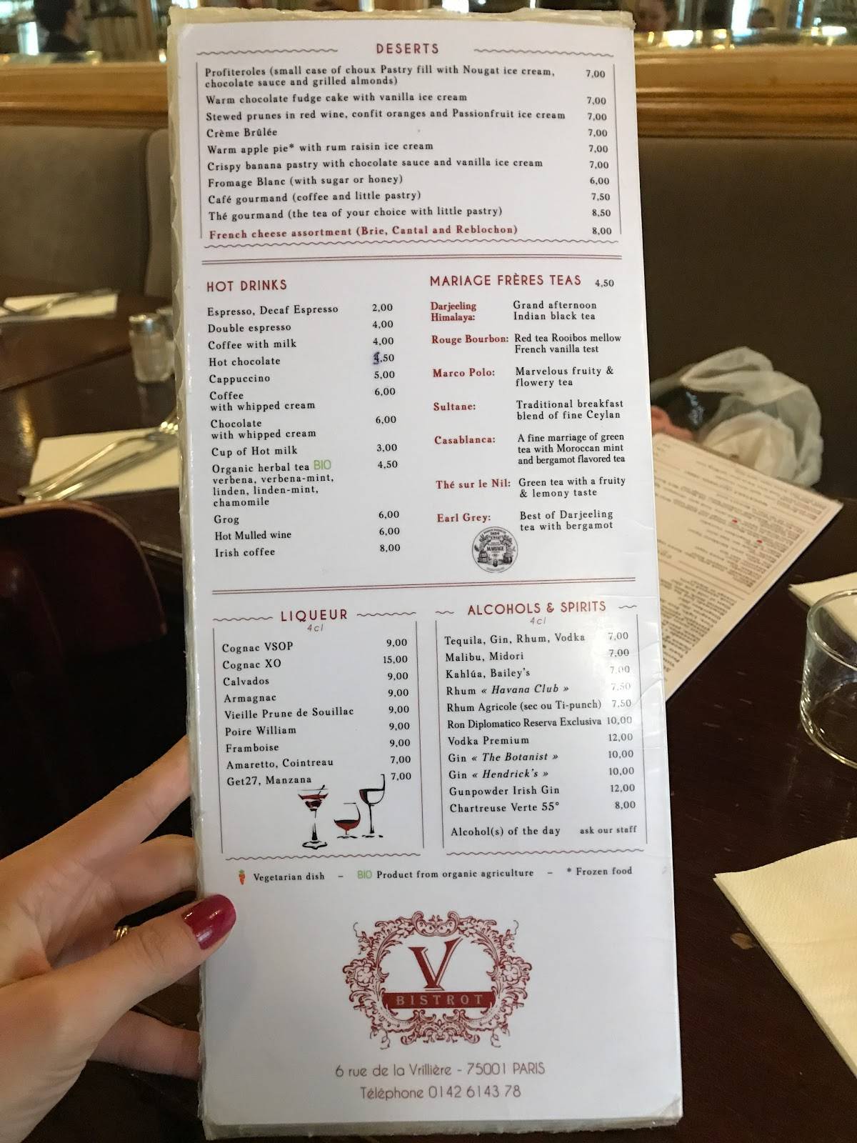 Menu at Bistrot Victoires restaurant, Paris, 6 Rue de la Vrillière