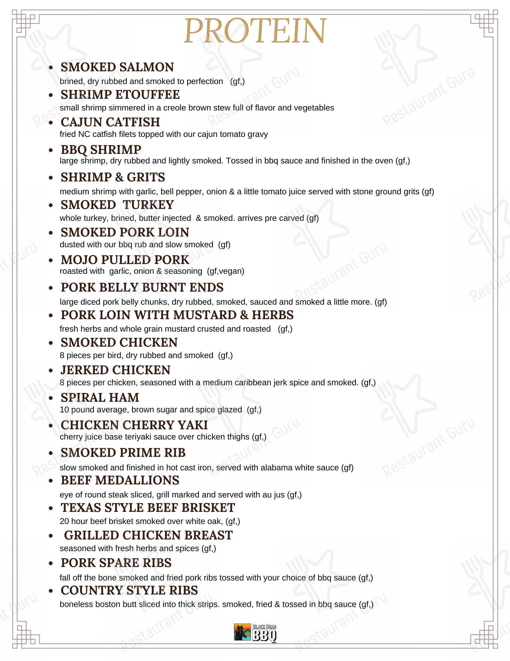 Menu at Black Bear BBQ, Asheville, 800 Fairview Rd Suite C8