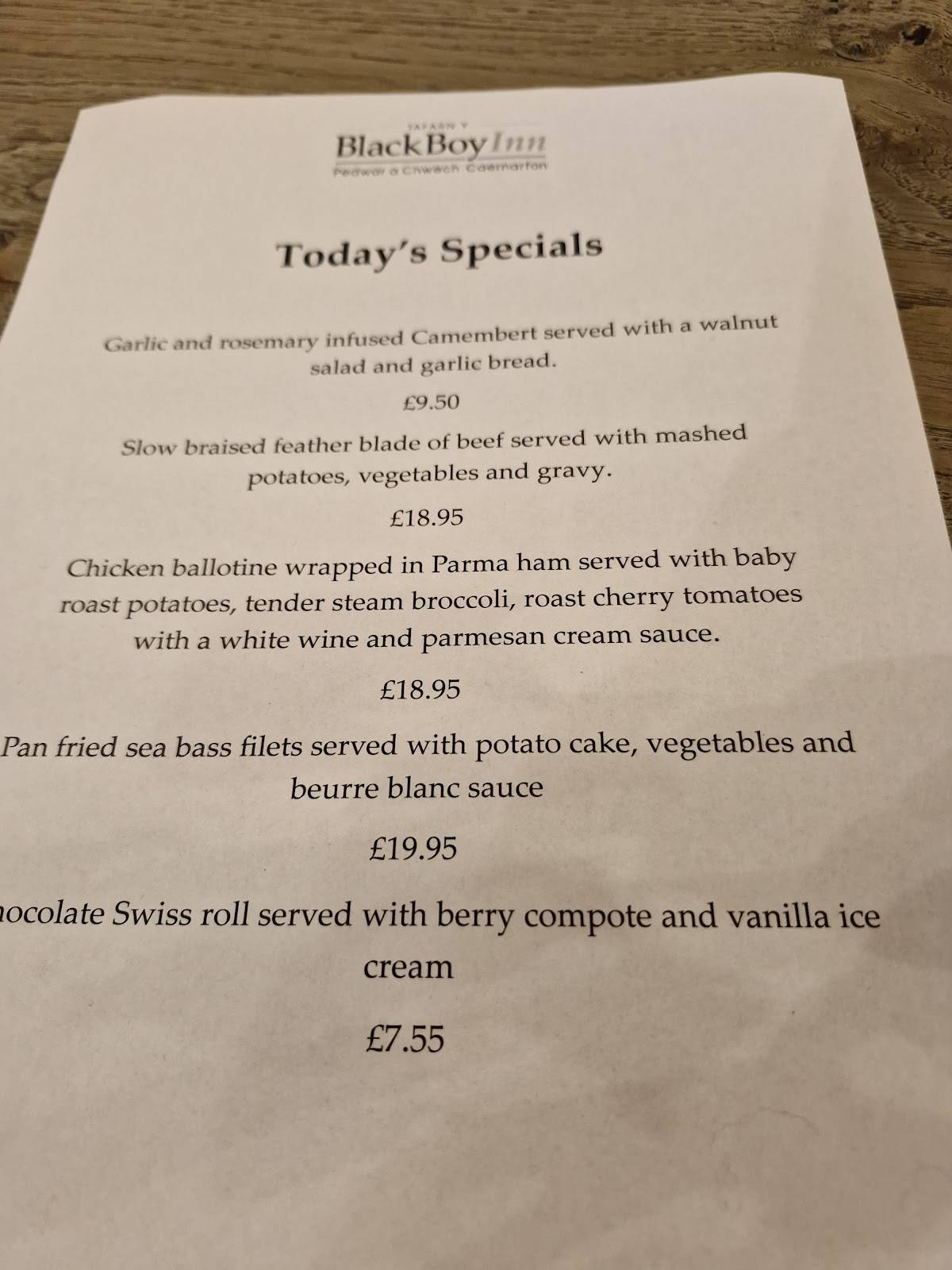 Menu at Black Boy Inn Four & Six Restaurant & Bar, Caernarfon