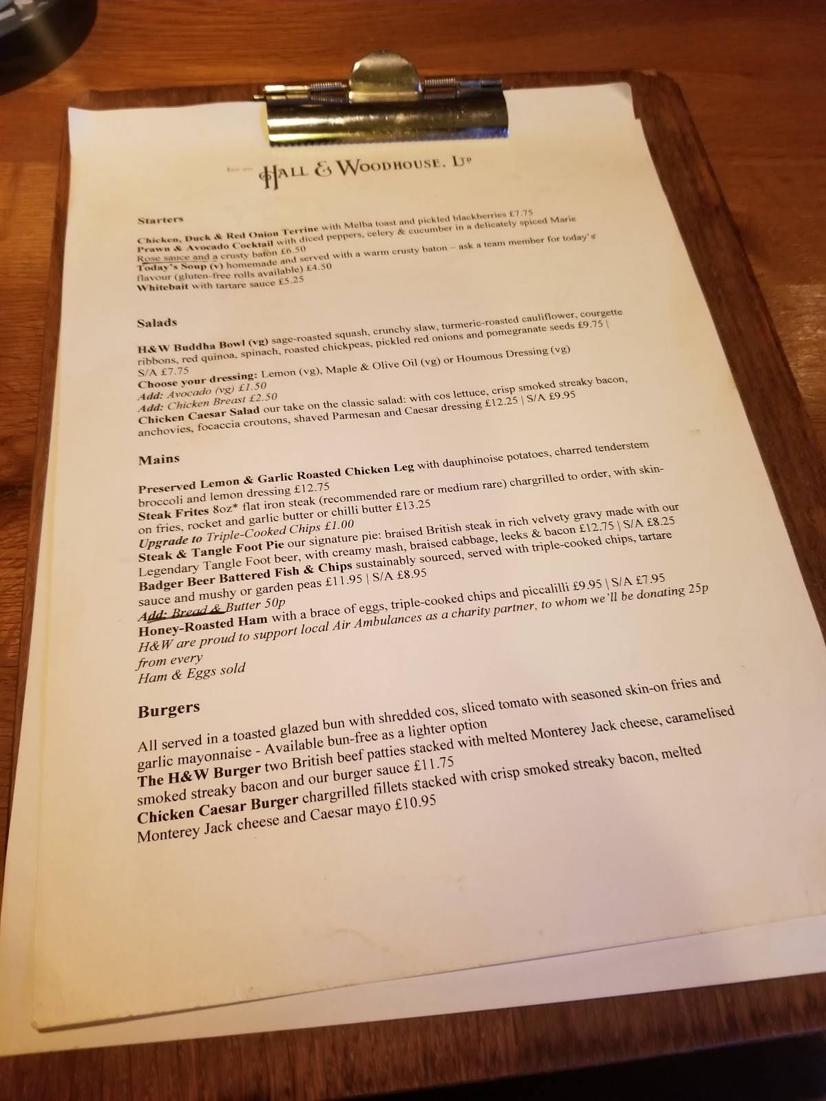 Menu at Black Horse Hookwood restaurant, Horley