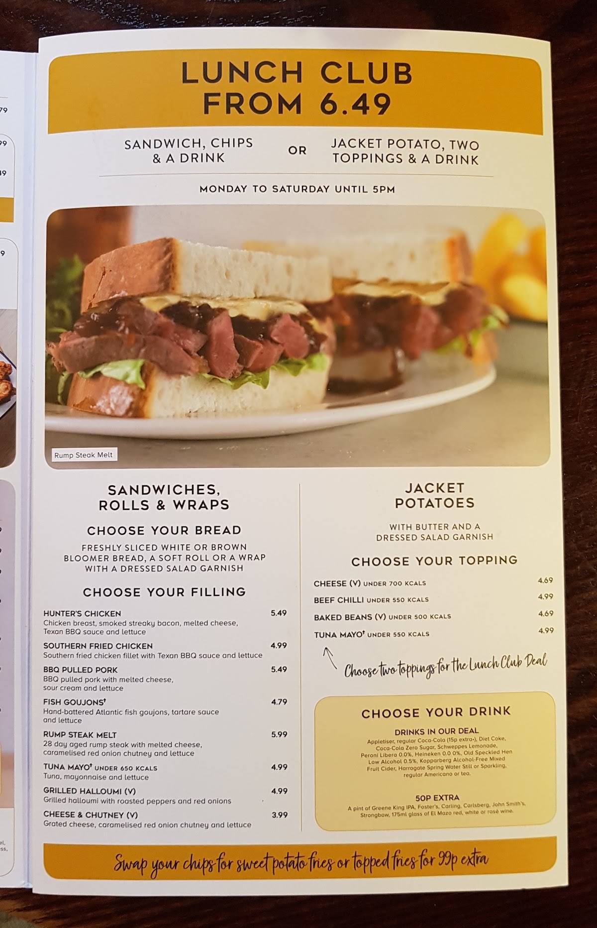 Menu at Blackbirds pub & bar, Westoning