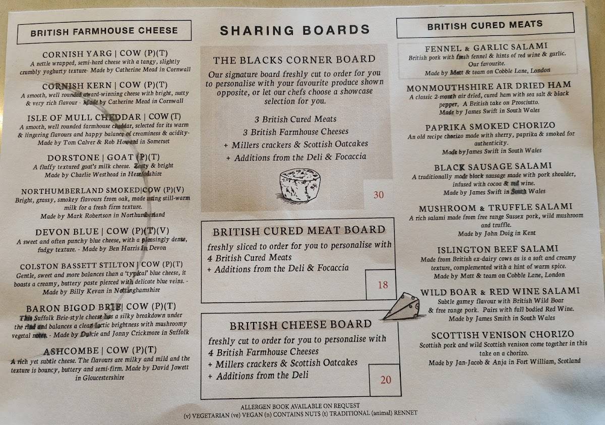 Menu at Blacks Corner restaurant, East Boldon