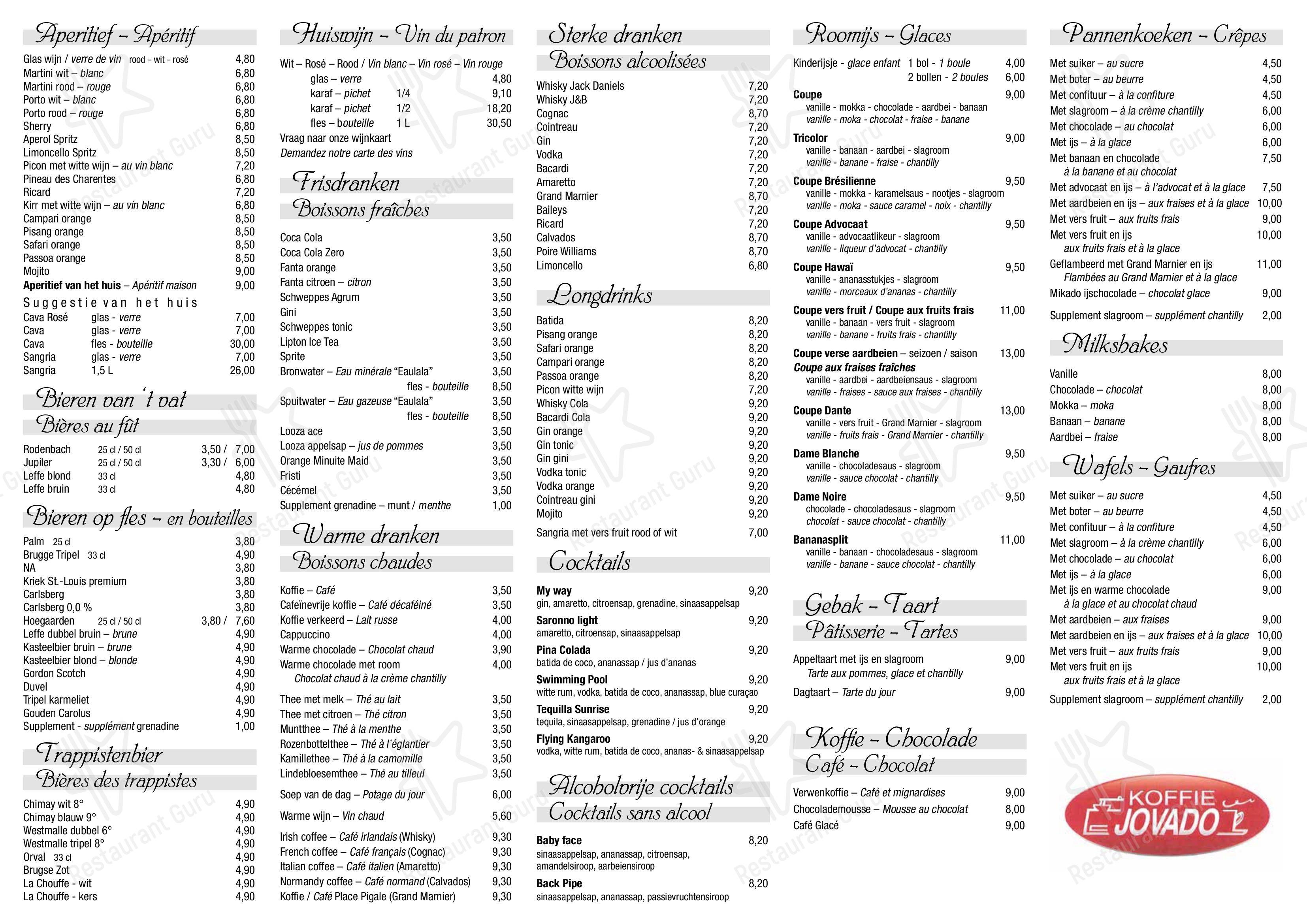 Menu at Dante, Blankenberge