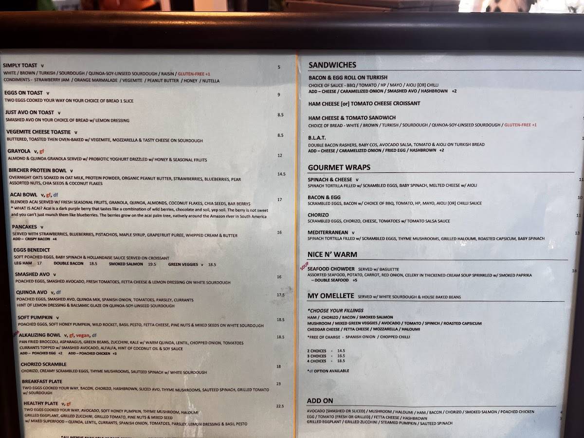 Menu at Blue 36 Cafe, North Sydney, Opposite North Sydney Train Station