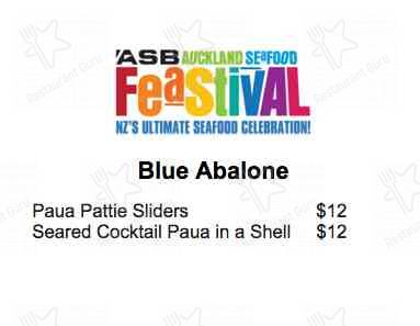 Menu at Blue Abalone, Auckland
