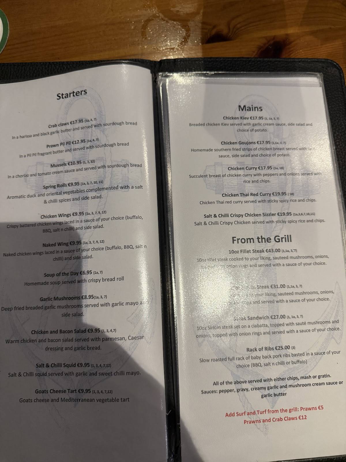 Menu at Blue Anchor pub & bar, Bellurgan Point, Blue Anchor