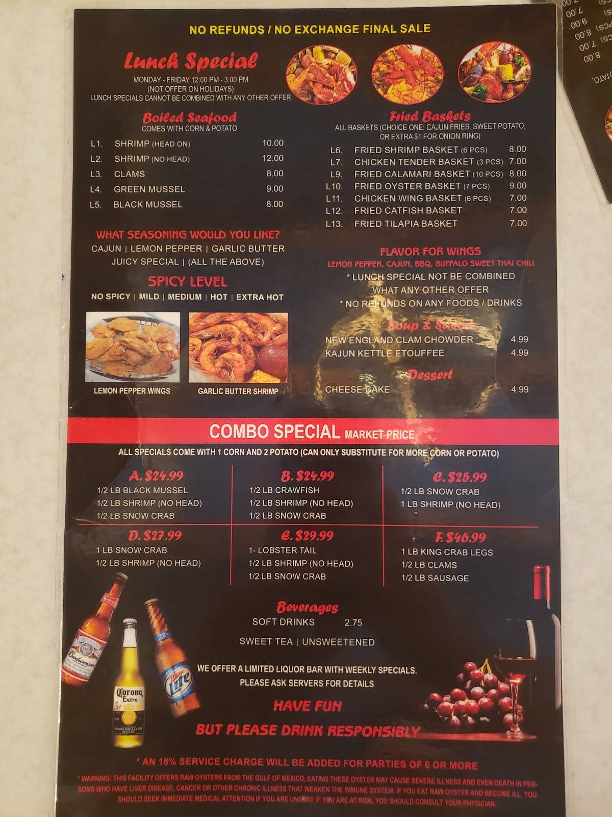 Menu at Blue Coast Juicy Seafood pub & bar, Tulsa