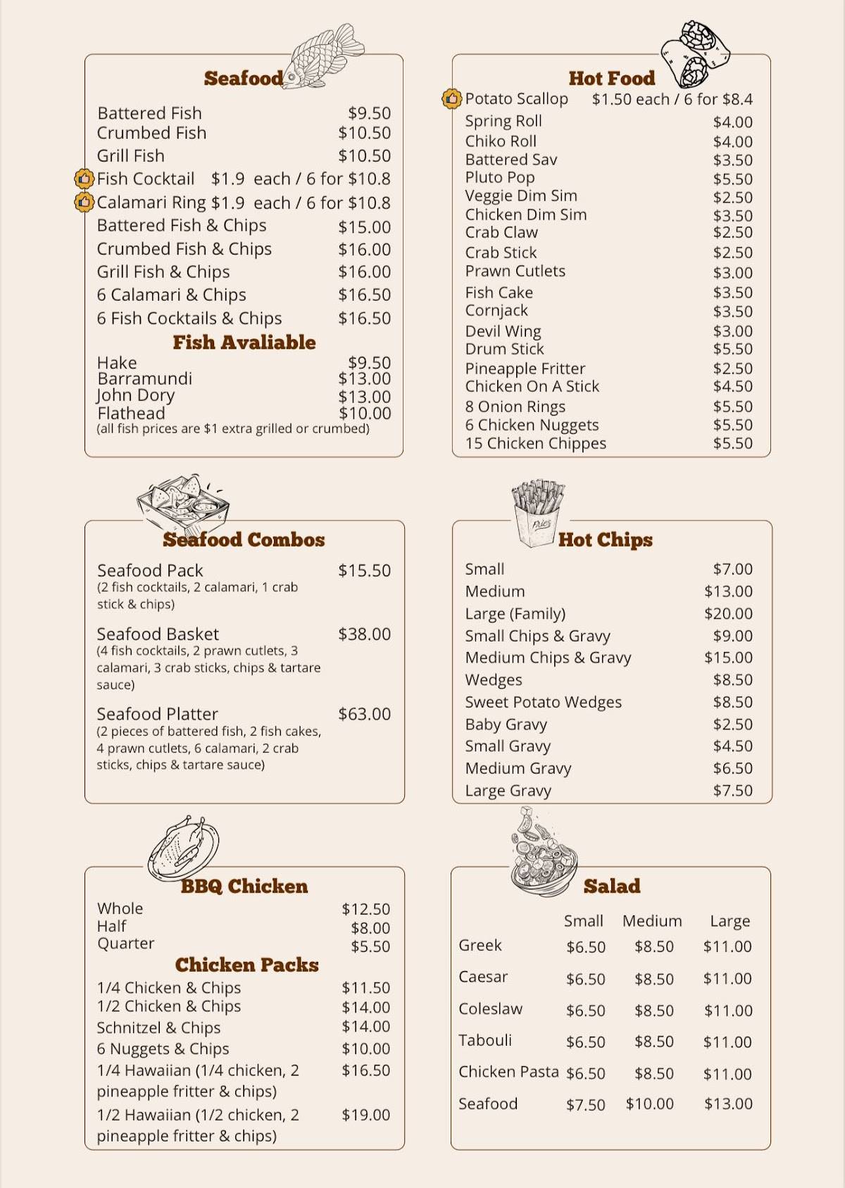 Menu at Blue Lagoon Takeaway fast food, Moss Vale