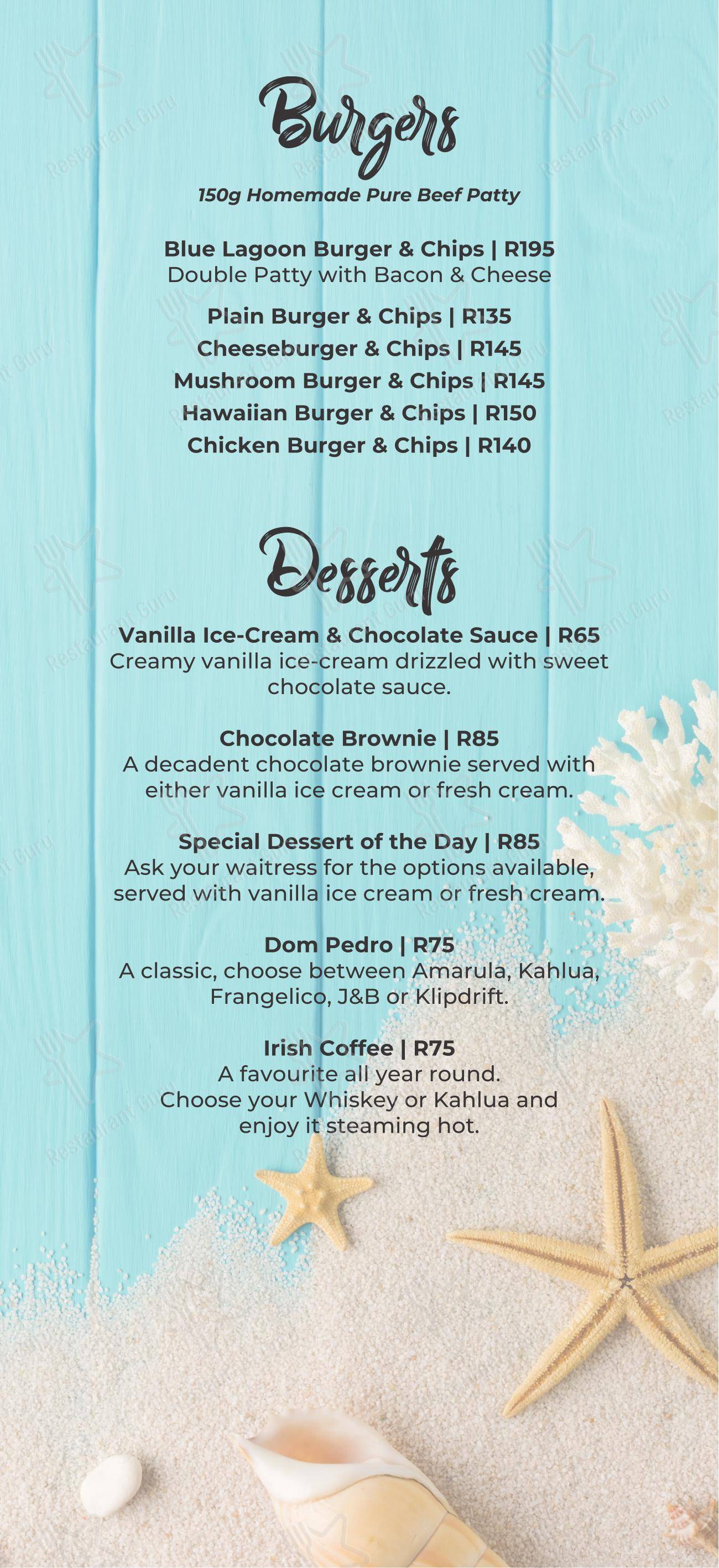 Menu at Blue Lagoon restaurant, Margate