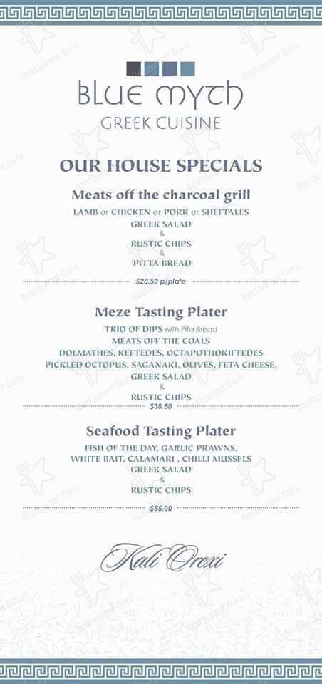 Menu at Blue Myth Greek Cuisine restaurant, Morley, 243/253 Walter Rd W