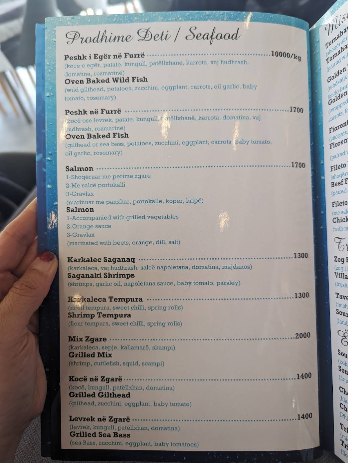 Speisekarte von Blue Water Restaurant, Ksamil