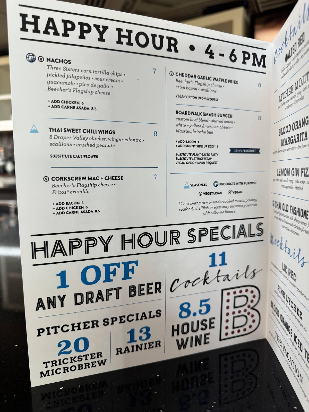 Menu at Boardwalk restaurant, Redmond