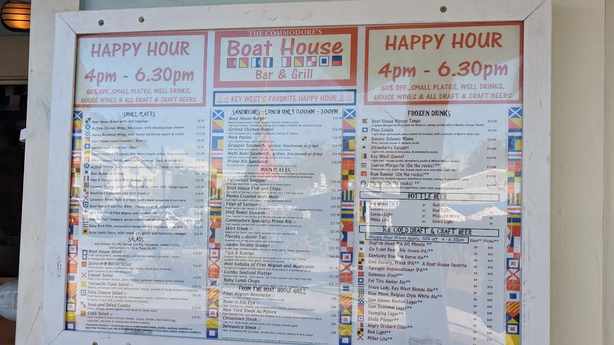 Menu at Boat House Bar & Grill, Key West, 220 Margaret Street