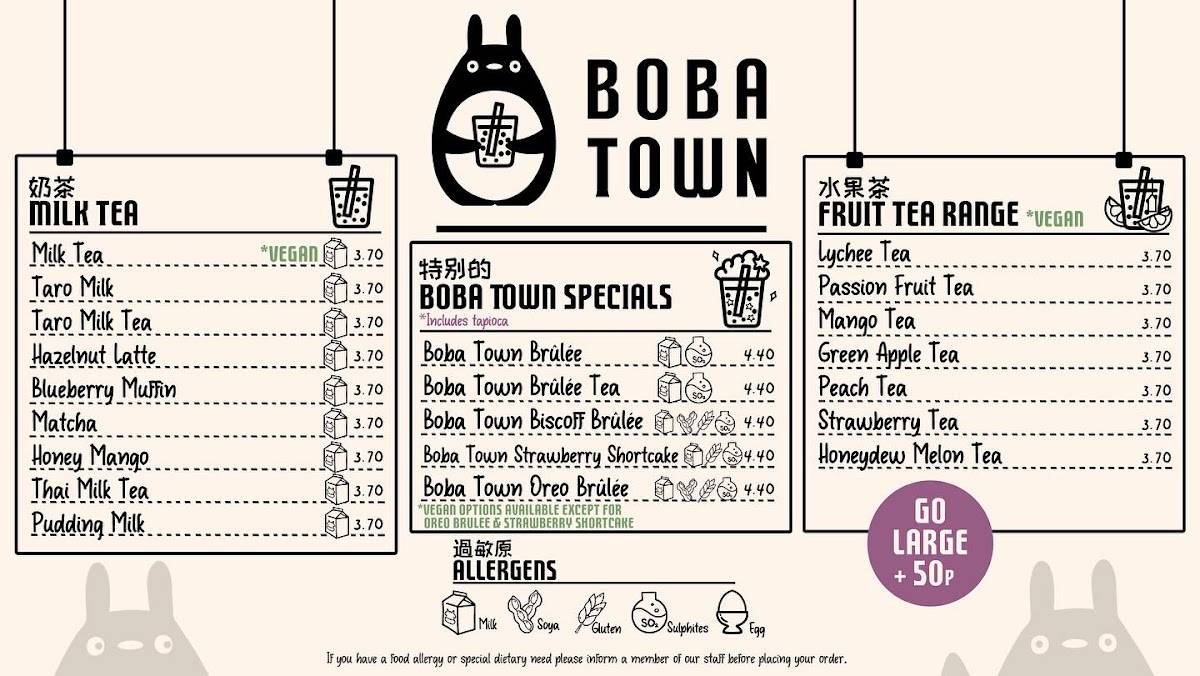 Menu at Boba Town, Gravesend