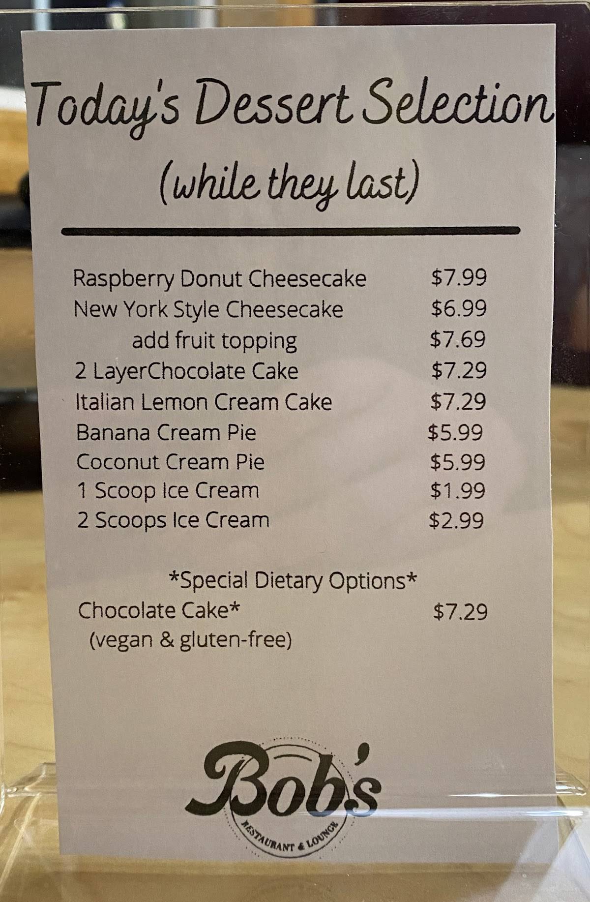 Menu at Bob's Restaurant & Lounge, Nampa