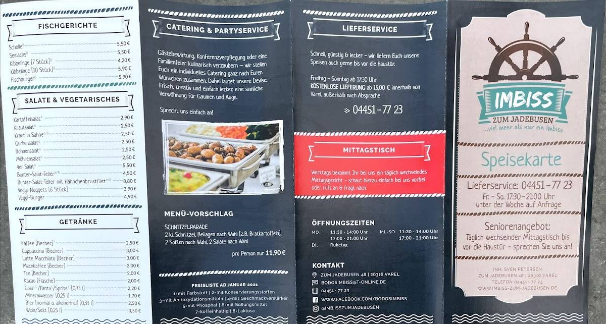 Speisekarte von Bodo's Imbiss zum Jadebusen Varel pub & Bar, Varel