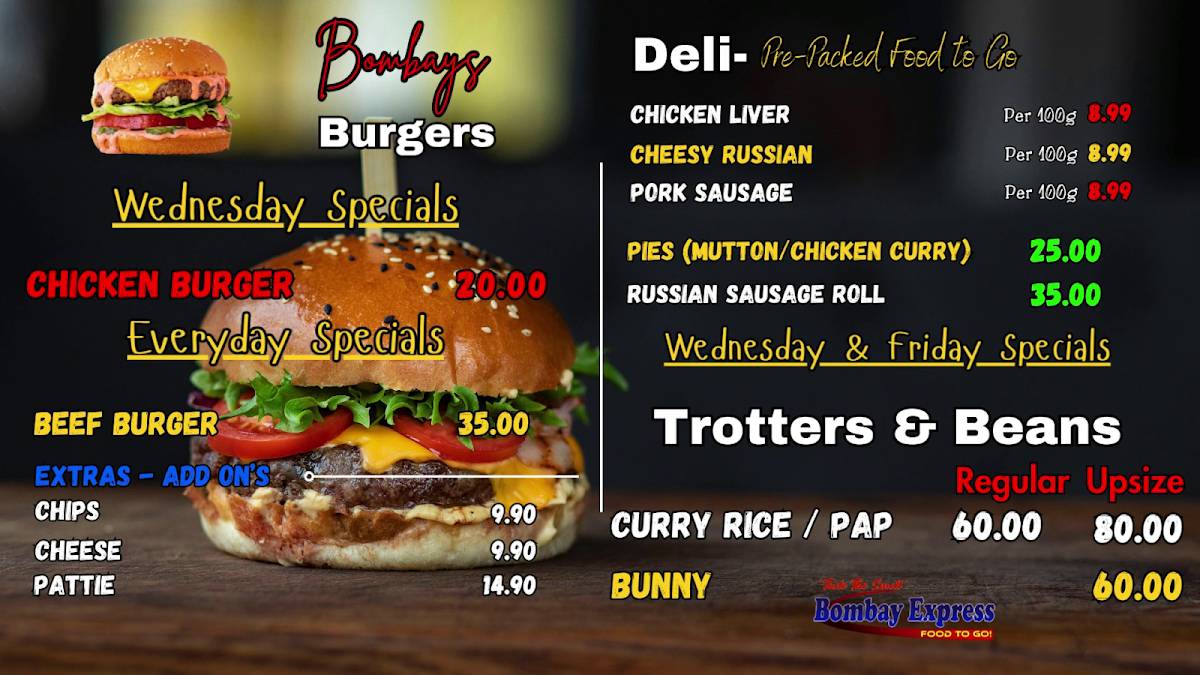 Menu at Bombay Curry Den Express Greyling Street restaurant ...