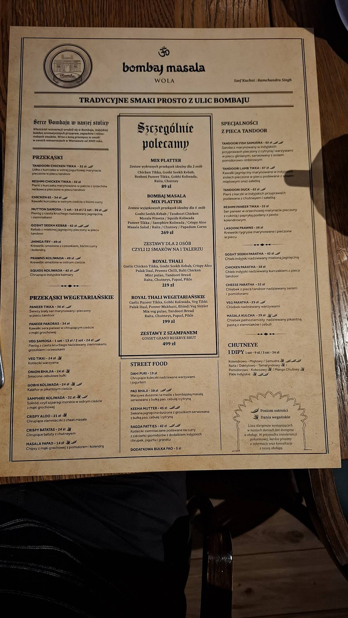 Menu at Bombay Masala restaurant, Warsaw, Krochmalna 61