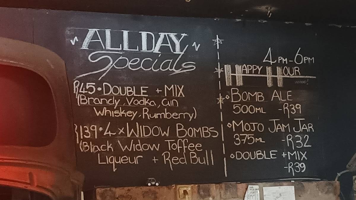 Menu at Bombshelter Restaurant and Bar, Cape Town