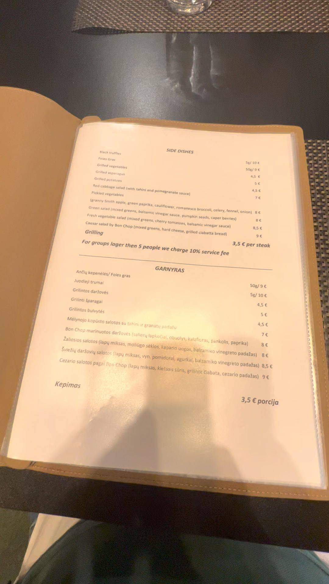Menu at Bon Chop BBQ, Vilnius