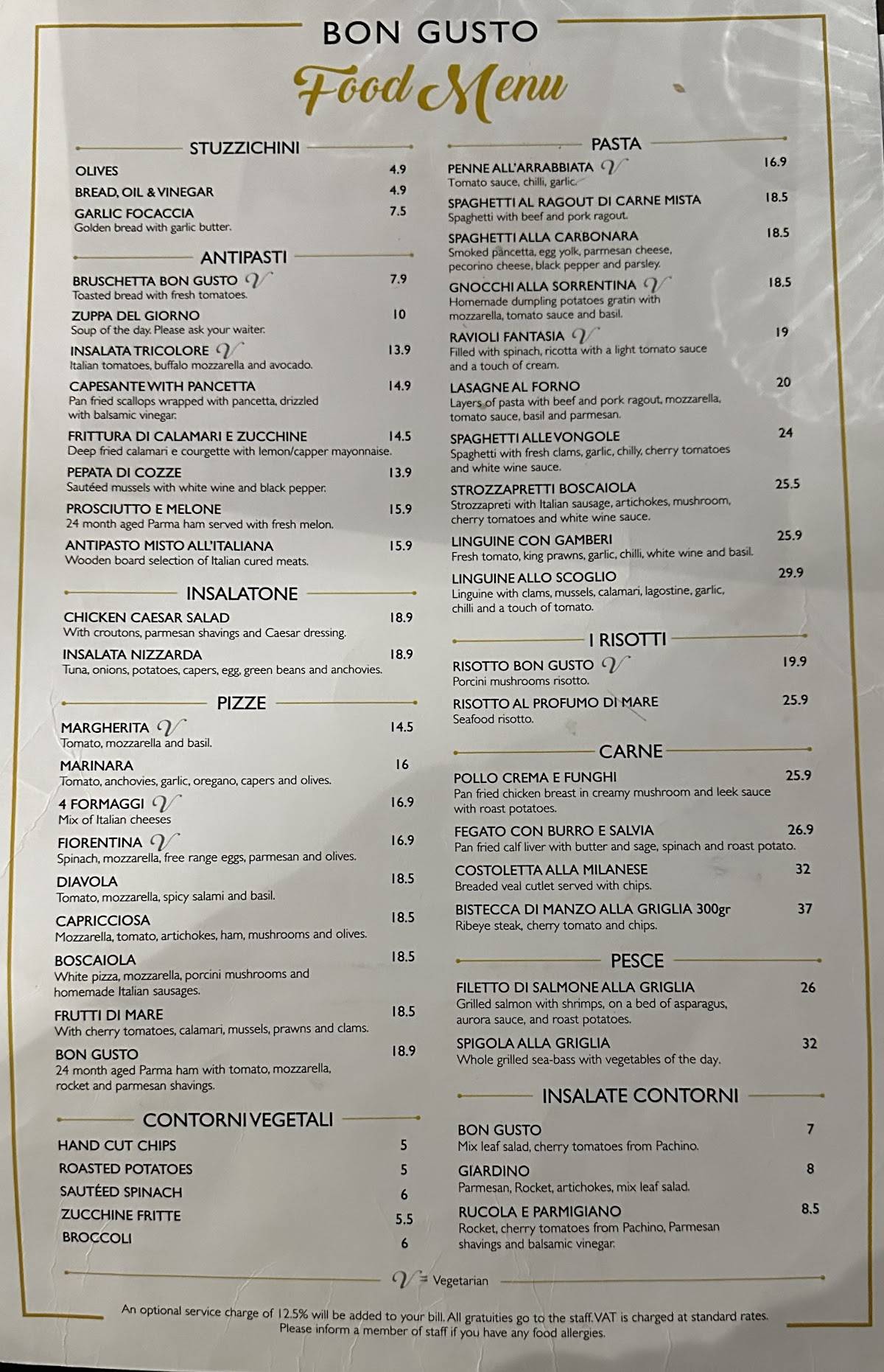 Menu at Bon Gusto pub & bar, London