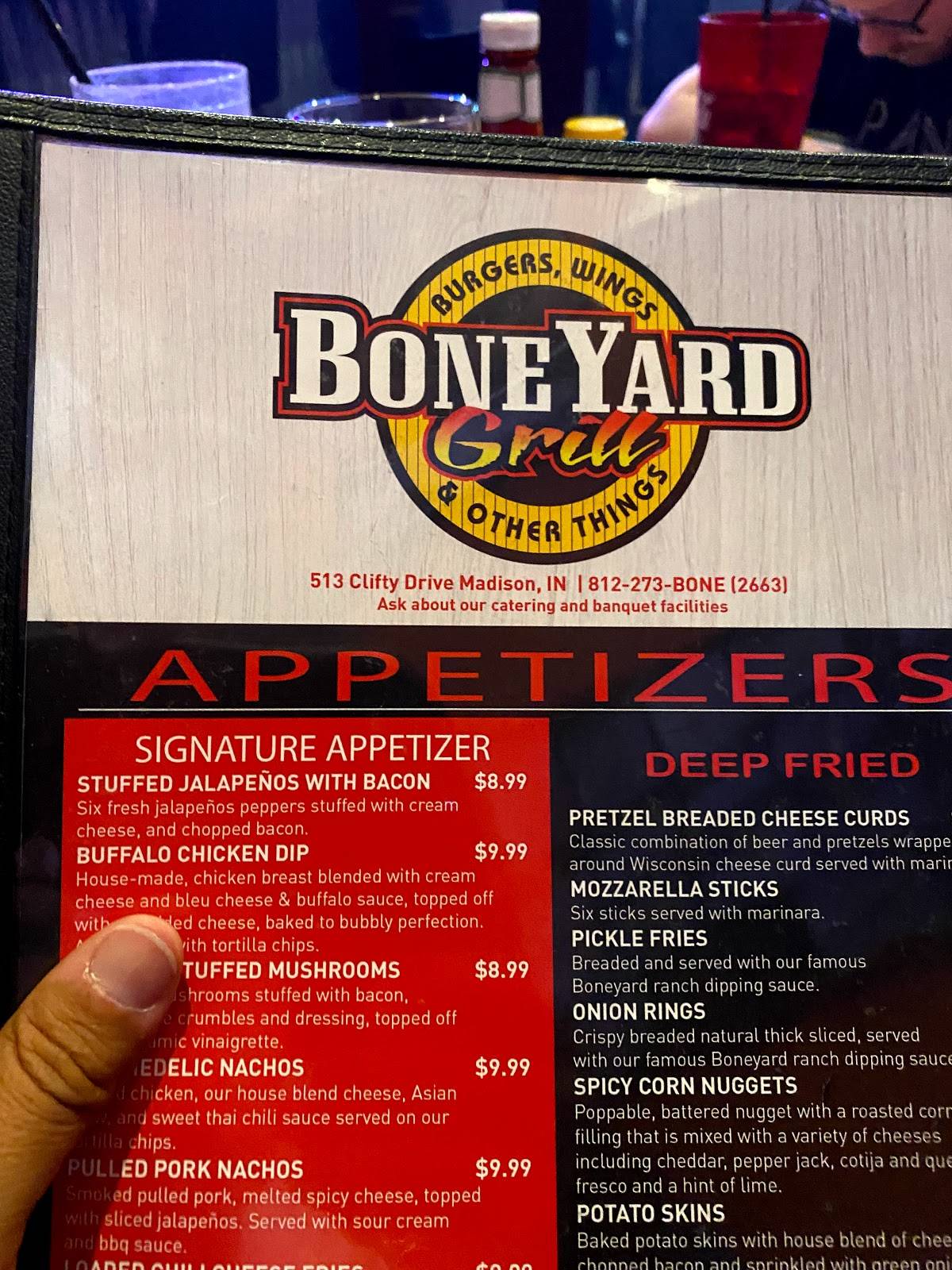 Menu at Boneyard Grill pub & bar, Madison