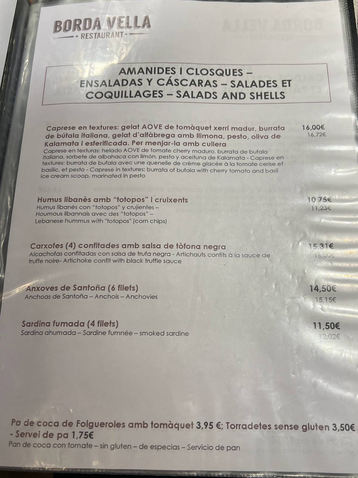 Carta del restaurante Borda Vella, Encamp, Av. Príncep Benlloch