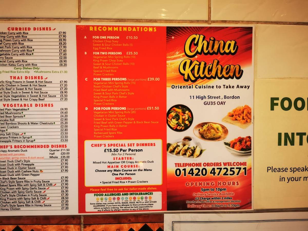 Menu at China kitchen fast food, Bordon