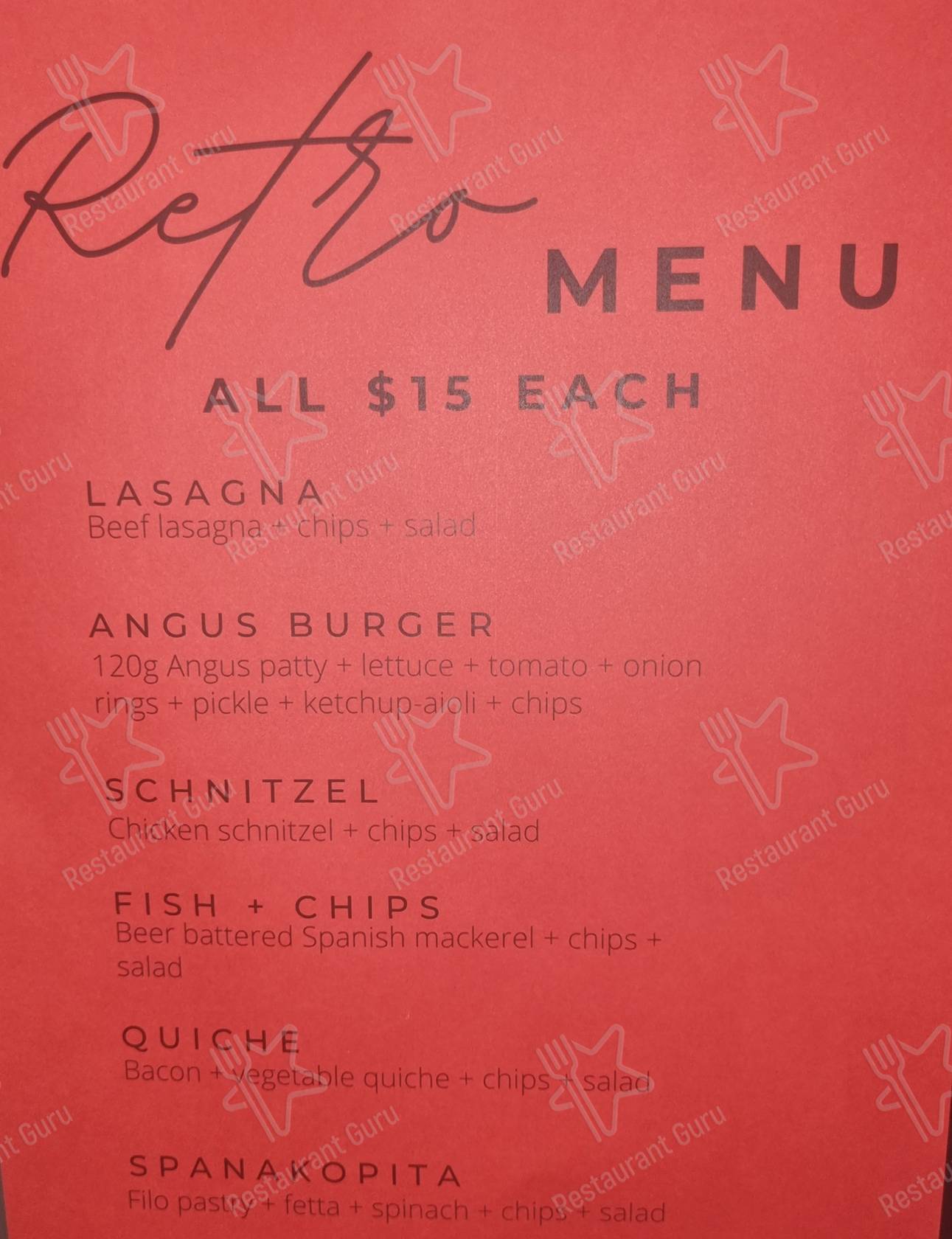 Menu at Bosca's Bar and Bistro, Mareeba