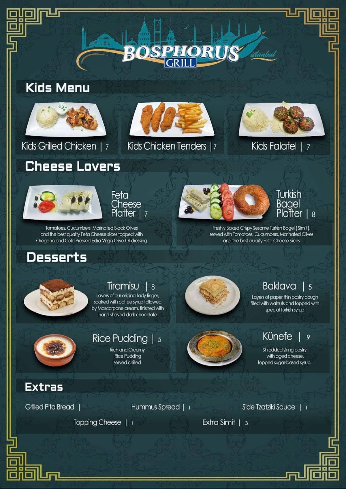 Menu at Bosphorus Grill restaurant, Myrtle Beach